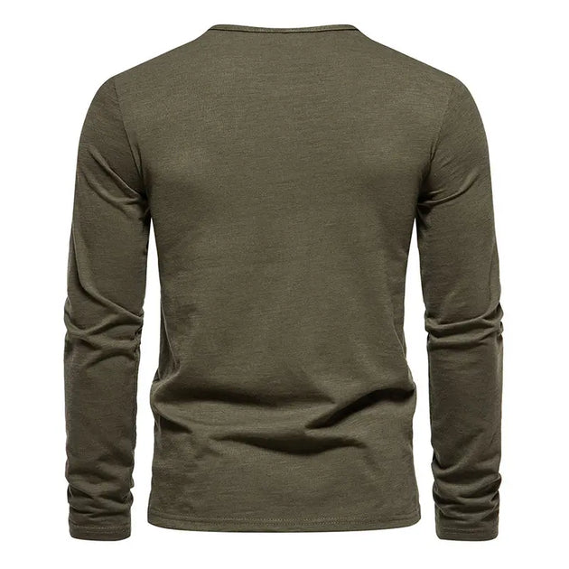 West Louis™ Long Sleeved Henley Collar T-shirts