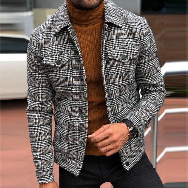 West Louis™ Slim Plaid Turn-down Collar Single Breasted Jacket